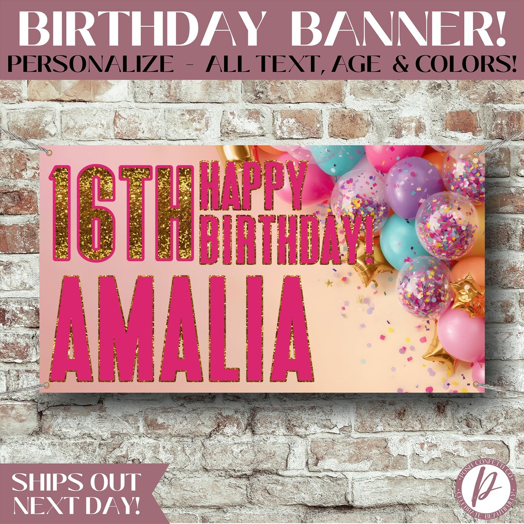 FUN SWEET 16 BANNER | 16th Birthday Party Decor | Personalized Teen ...