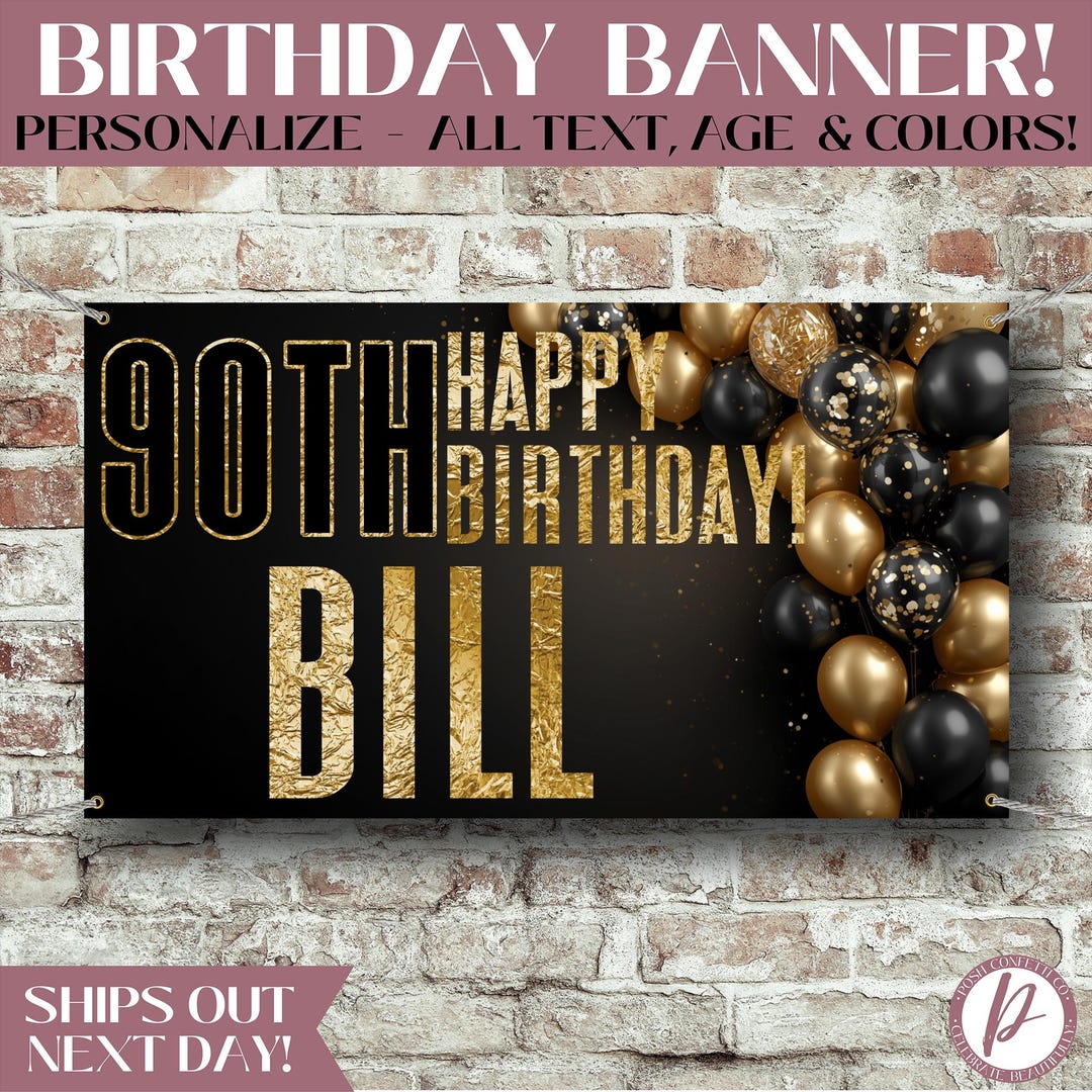 90TH BIRTHDAY BANNER | Custom Milestone Sign | Personalized Vinyl ...