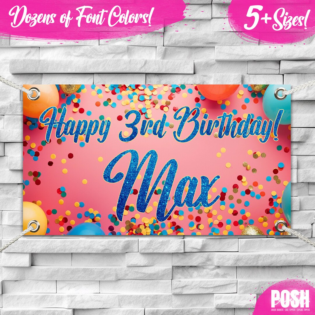 3RD BIRTHDAY BANNER Pink Party, Banner, Custom Banner, Birthday Banner ...
