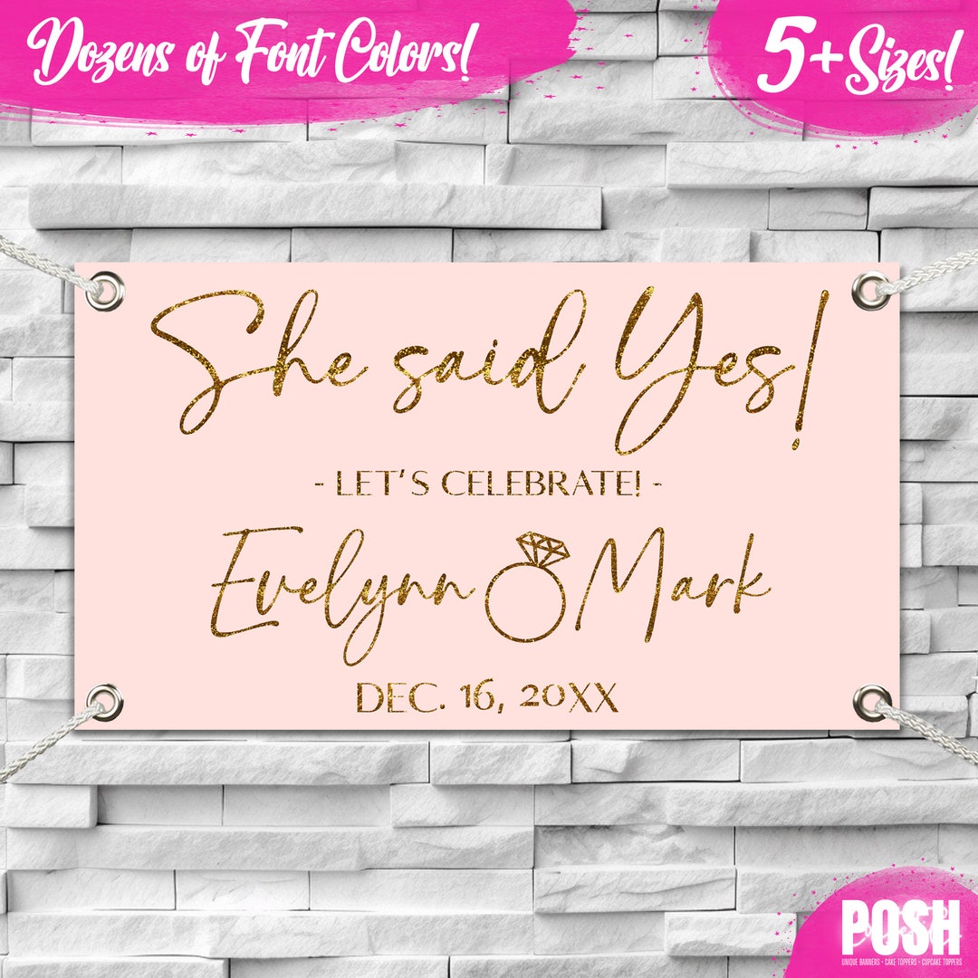 PERSONALIZED She Said Yes | Engagement, Dusty Rose Banner, Minimalist ...