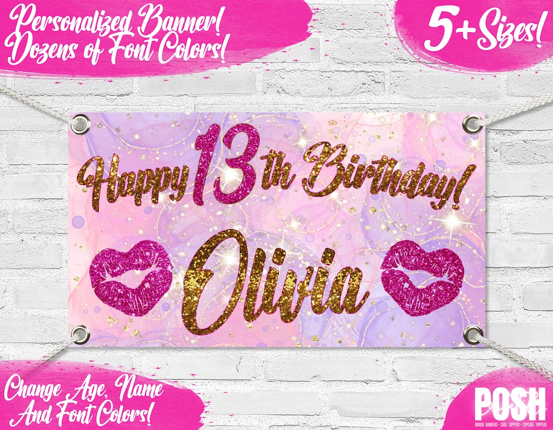 PERSONALIZED 13TH BIRTHDAY | Happy 13th Birthday Banner, Birthday ...