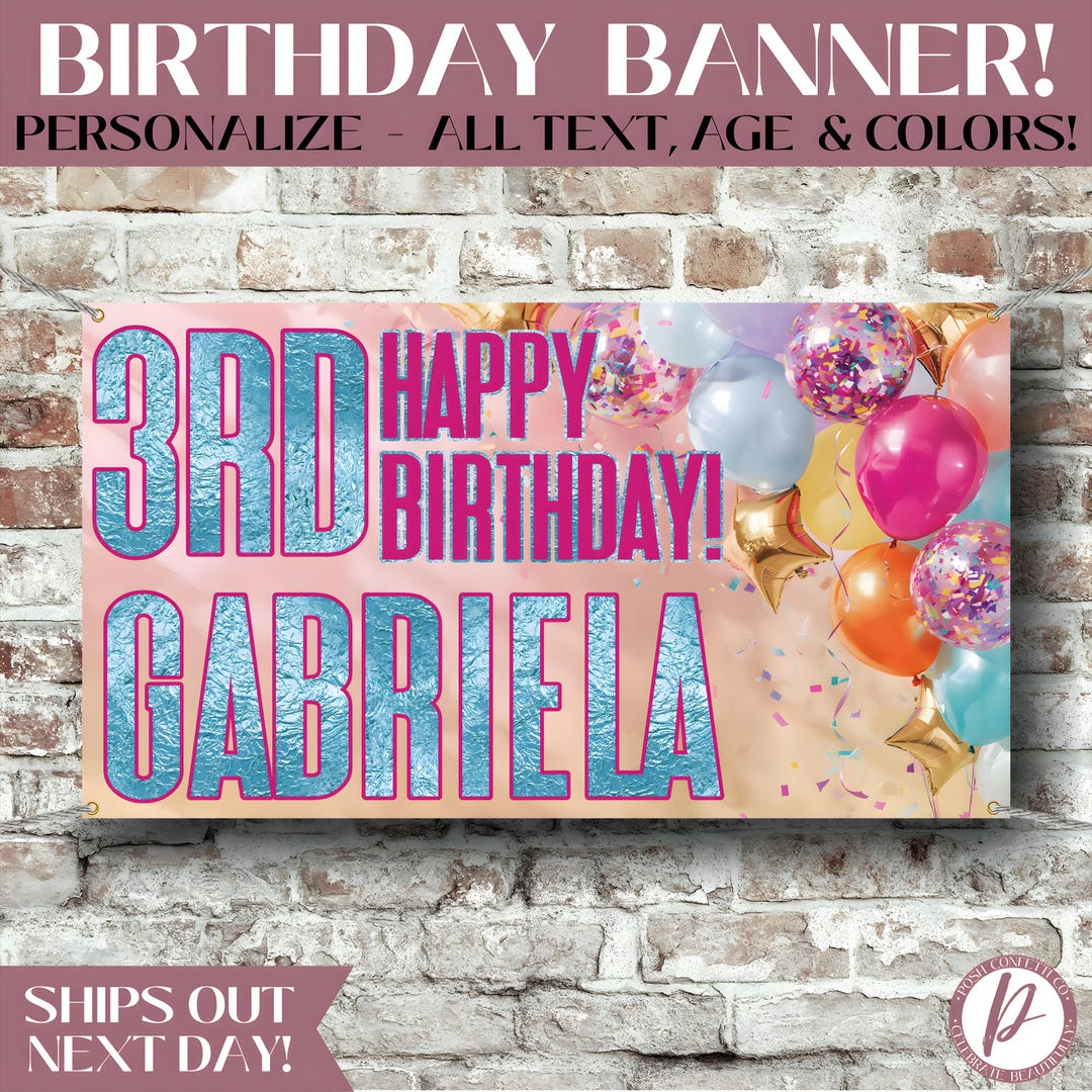 FUN 3RD BIRTHDAY BANNER | Third Birthday Party Decor | Personalized ...