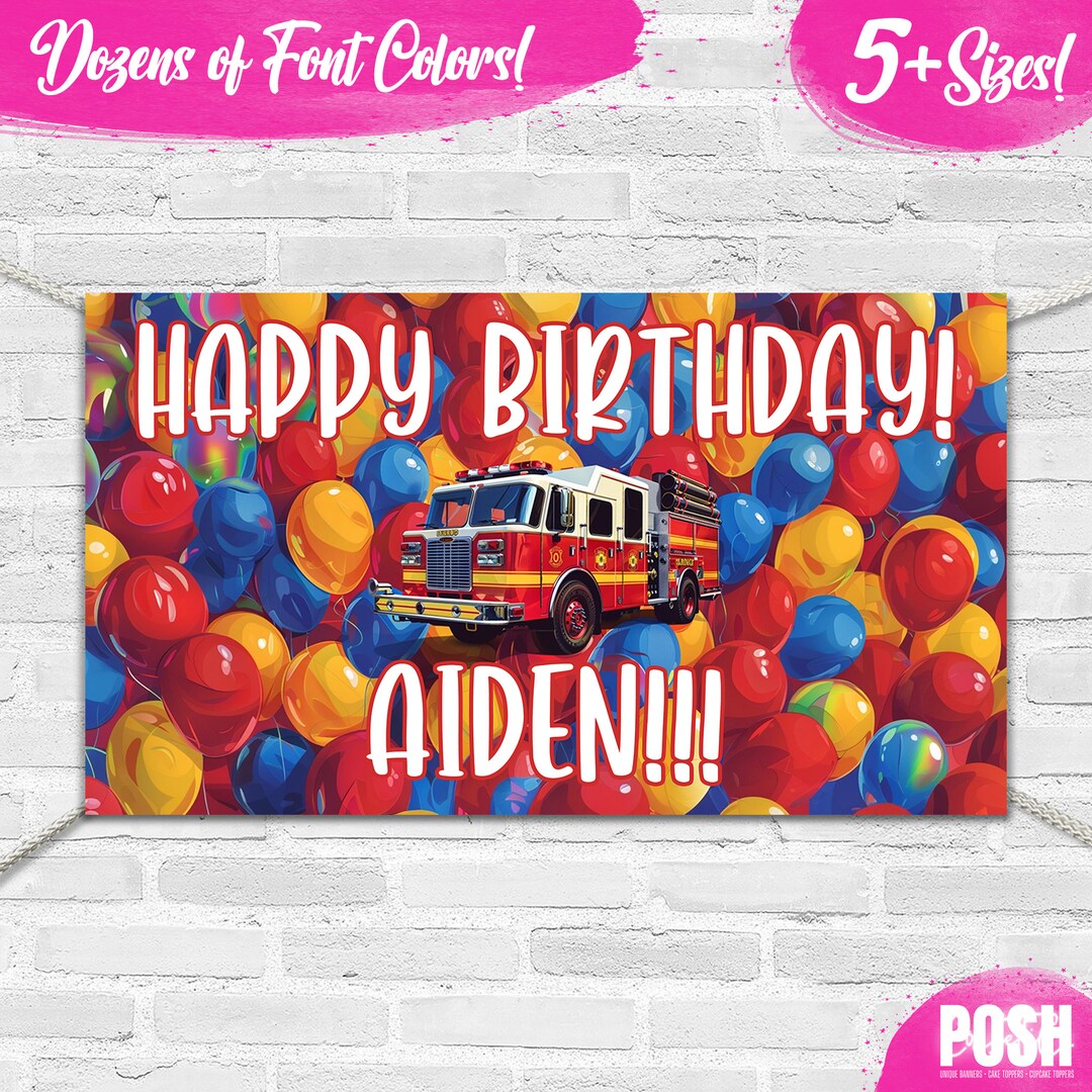 FIRE TRUCK BANNER | Banner, Custom Banner, Birthday Banner, Party Decor ...
