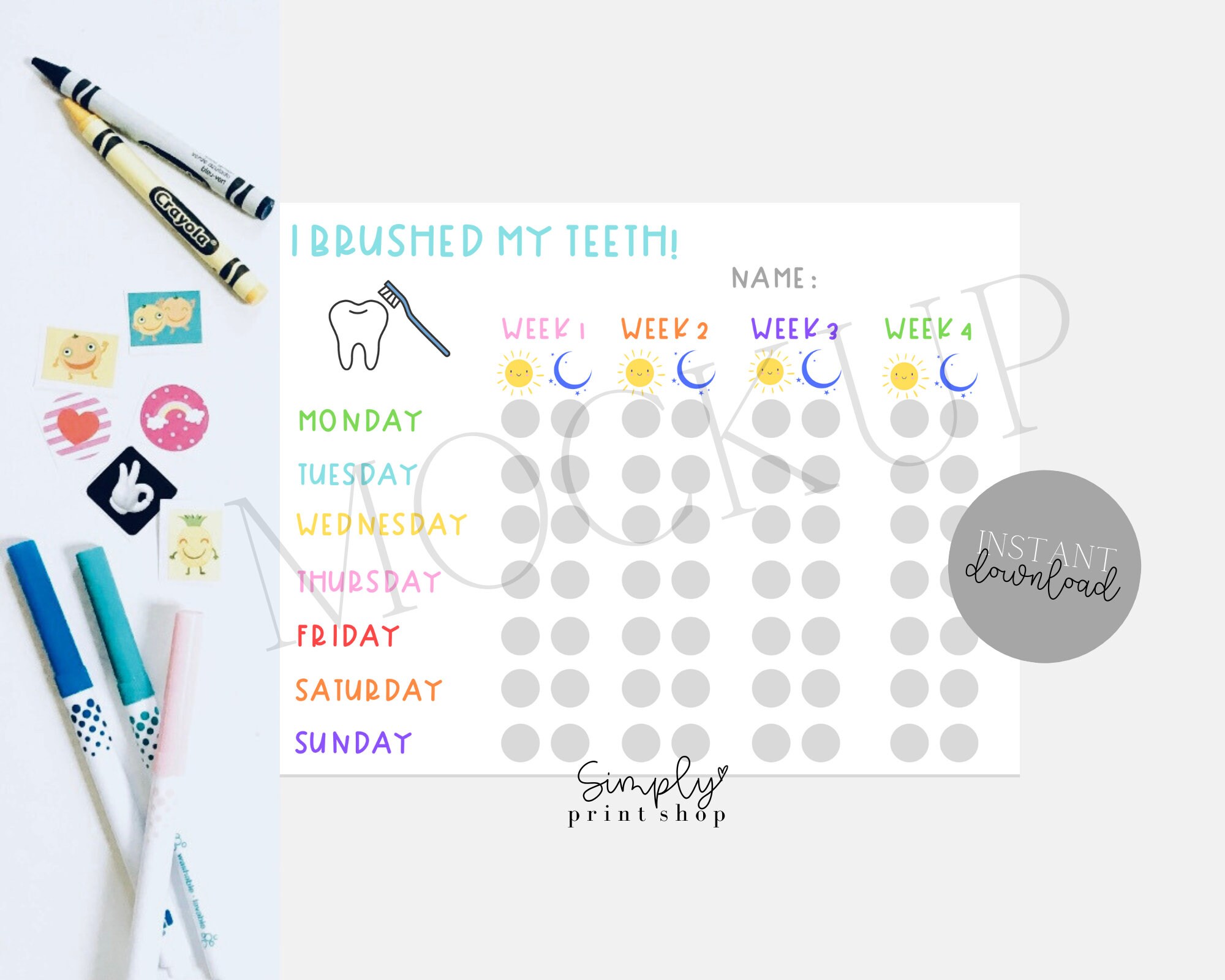 Teeth Brushing Chart, Sticker Chart, Kid's Printable Teeth Brushing ...