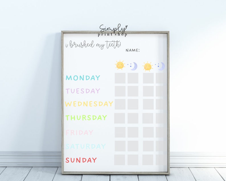 Teeth Brushing Chart Sticker Chart Kid's Printable Teeth - Etsy Canada