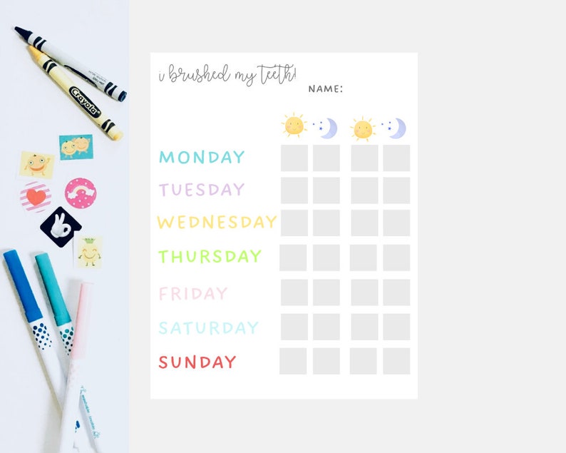 Teeth Brushing Chart Sticker Chart Kid's Printable Teeth - Etsy Canada