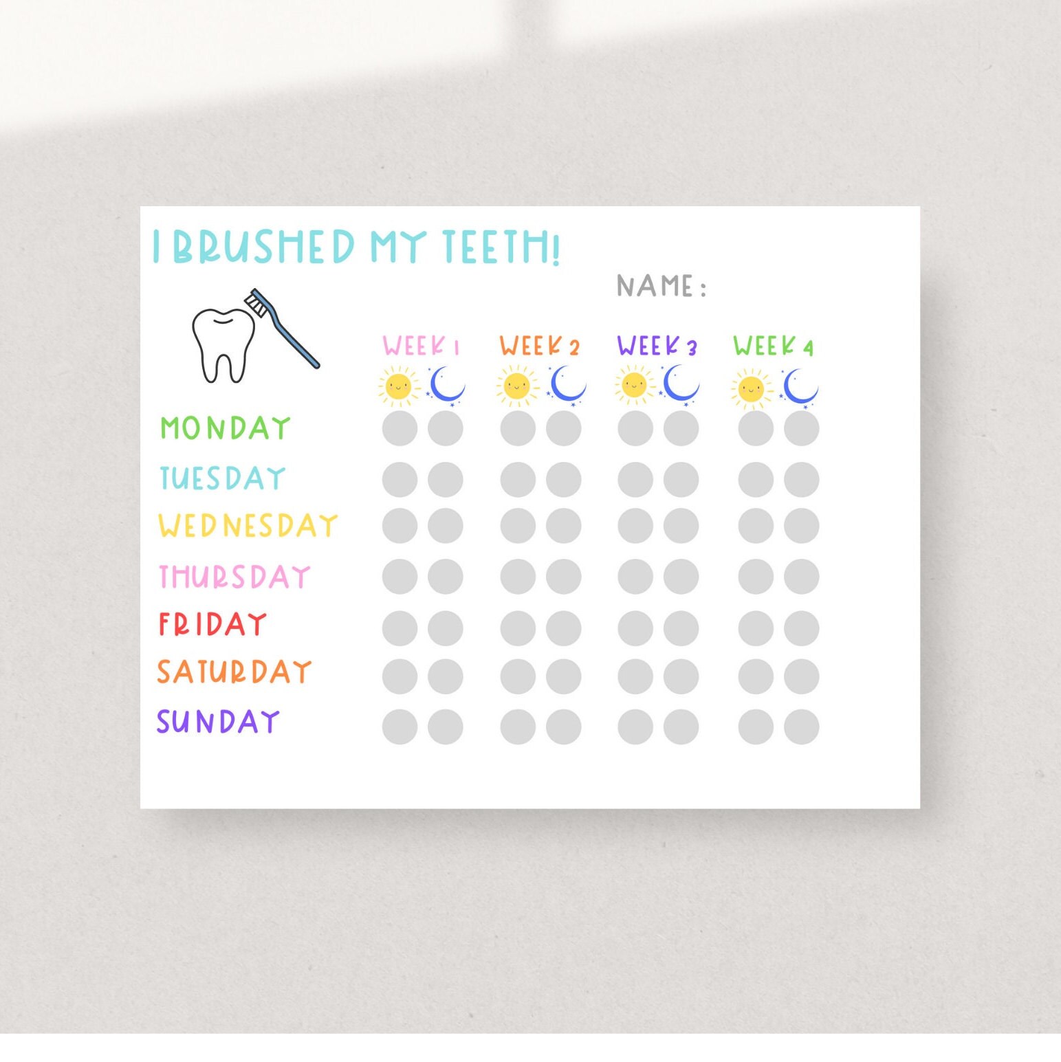 Teeth Brushing Chart Sticker Chart Kid's Printable Teeth | Etsy Canada