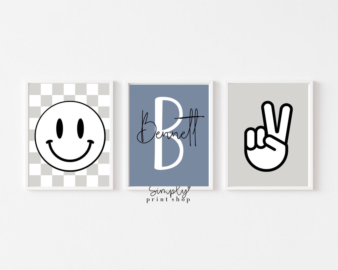 Set of 3 Boys Room Signs, Printable Wall Art, Personalized Name Prints ...