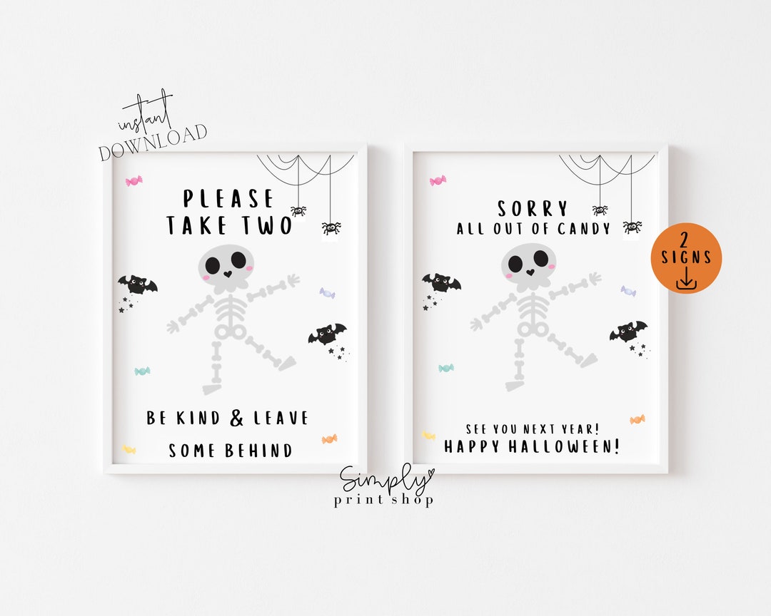 Trick or Treat Candy Bowl Signs, Please Take Two Sign, Printable, Tag ...