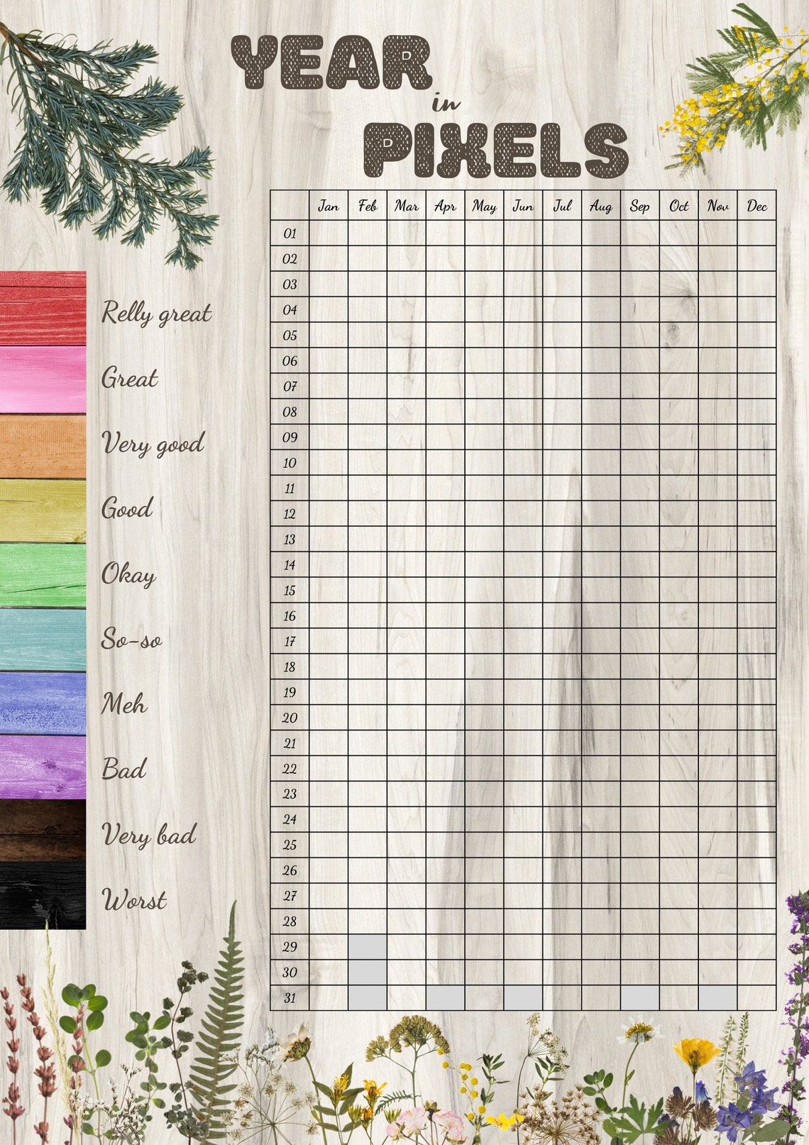 Año en píxeles / Imprimible en PNJ y PDF / Flores y plantas | Etsy España Año en píxeles / Imprimible en PNJ y PDF / Flores y plantas | Etsy España
