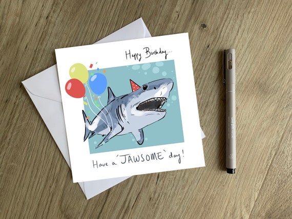 Shark Jawsome Birthday Card Funny Jaws Birthday Card | Etsy