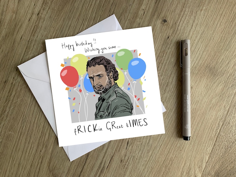 Walking Dead Birthday Card Hand Drawn Original Rick Grimes - Etsy