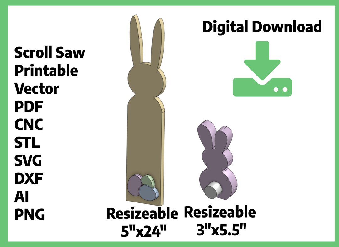 Cnc/scroll Saw Easter Bunny (2pk) Children | Vector & Print Files .PDF ...