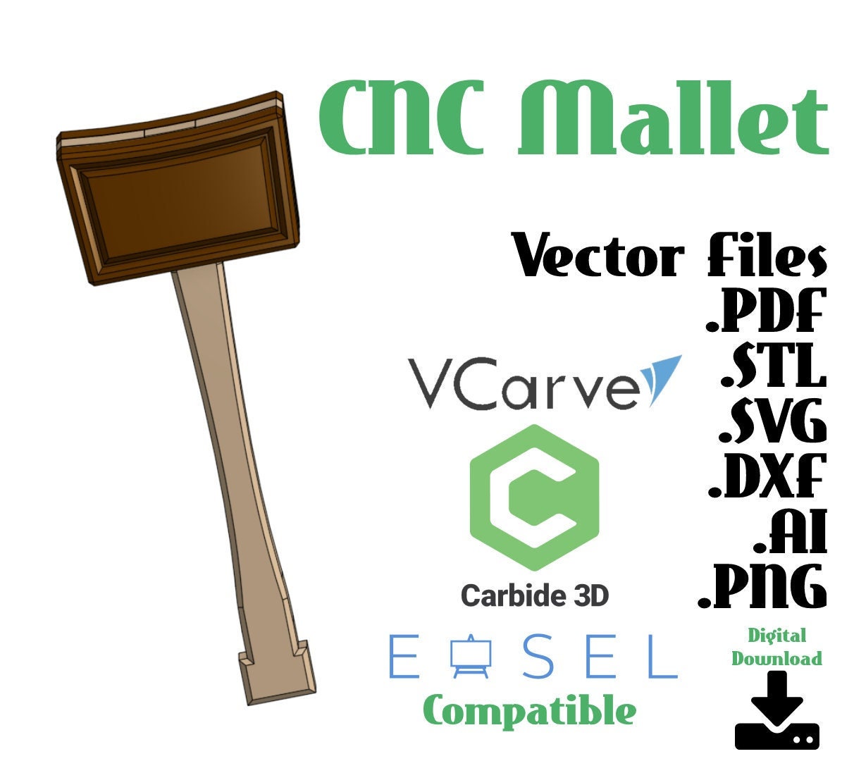 Wooden Mallet CNC Files | Crafting Vector Files (.STL .SVG .dxf .pdf ...