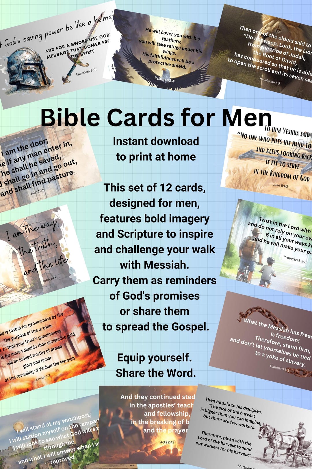 Printable Set of 12 Men's Bible Cards Bold Christian/messianic ...