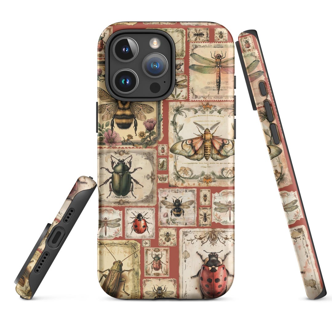 Vintage Bugs iPhone Case: Illustrated Insect Design, Dual Layer ...