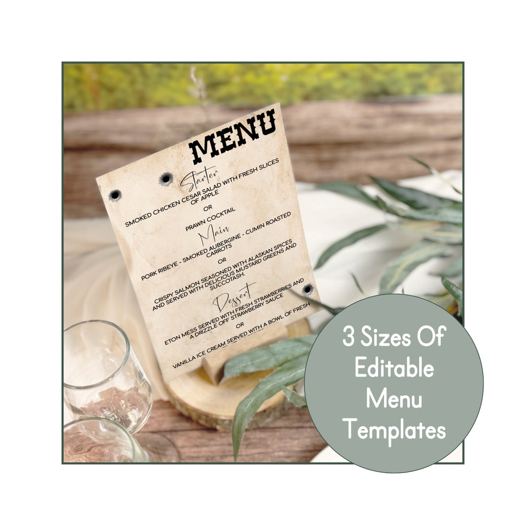 Rustic Barn Wedding Texas Themed Wedding Food Meal Menu Templates ...