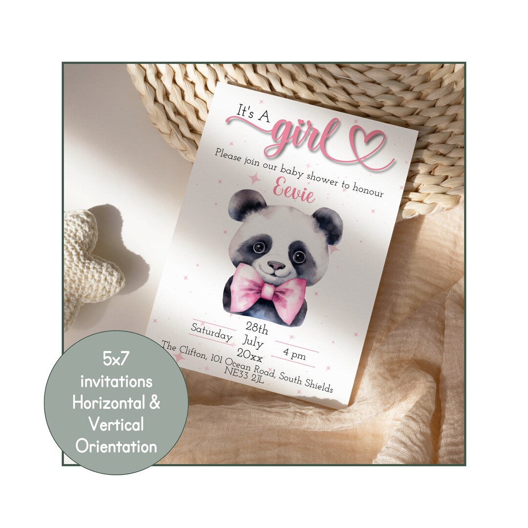 Cute Baby Panda Its A Girl Gender Reveal Baby Shower Card, Pink Panda ...