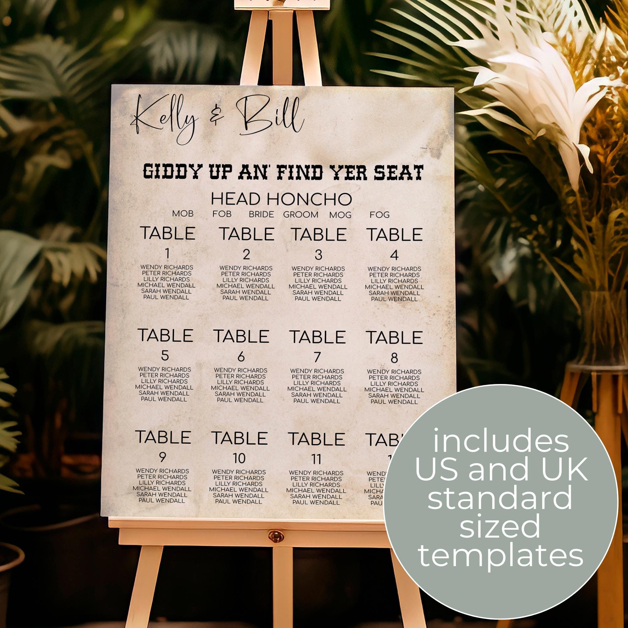 Rustic Barn Wedding Themed Seating Assignment Plan, Table Seating ...