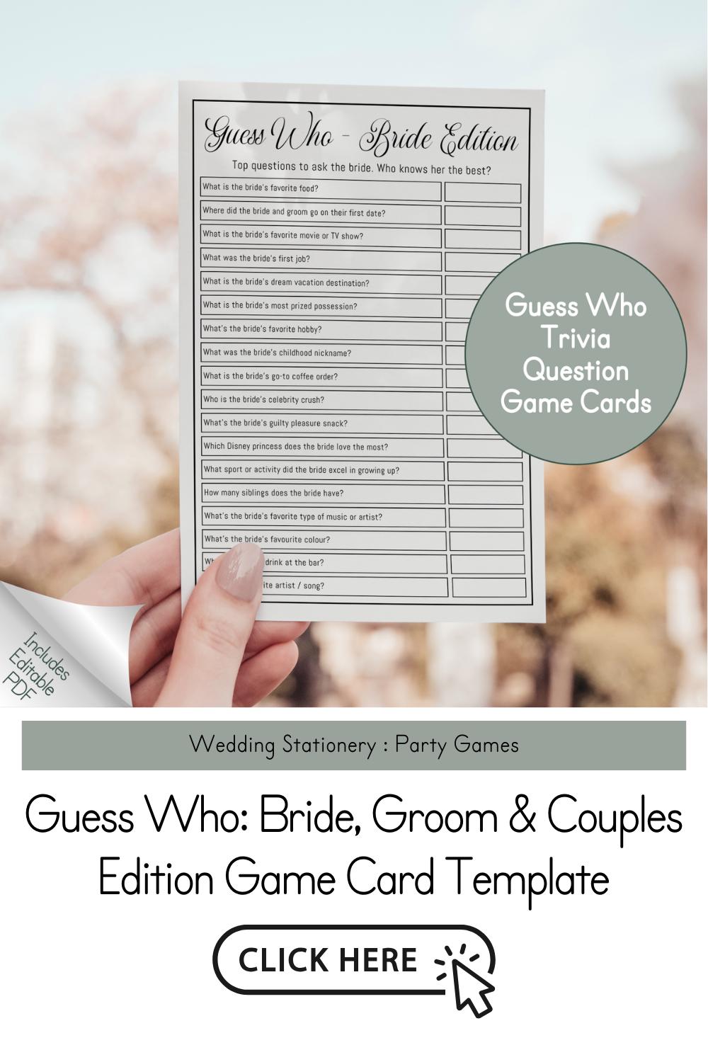 Printable Guess Who Bride Groom Minimalist Wedding Game Template ...