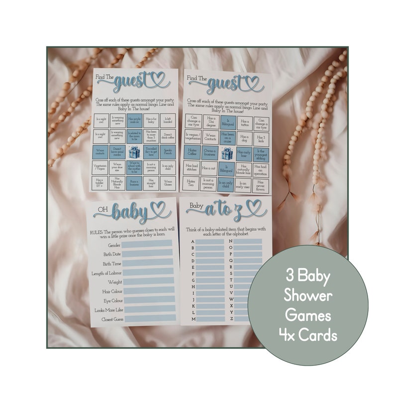 Guess the Guest Baby Shower Game Card Activities Bundle, Pack of 3 ...