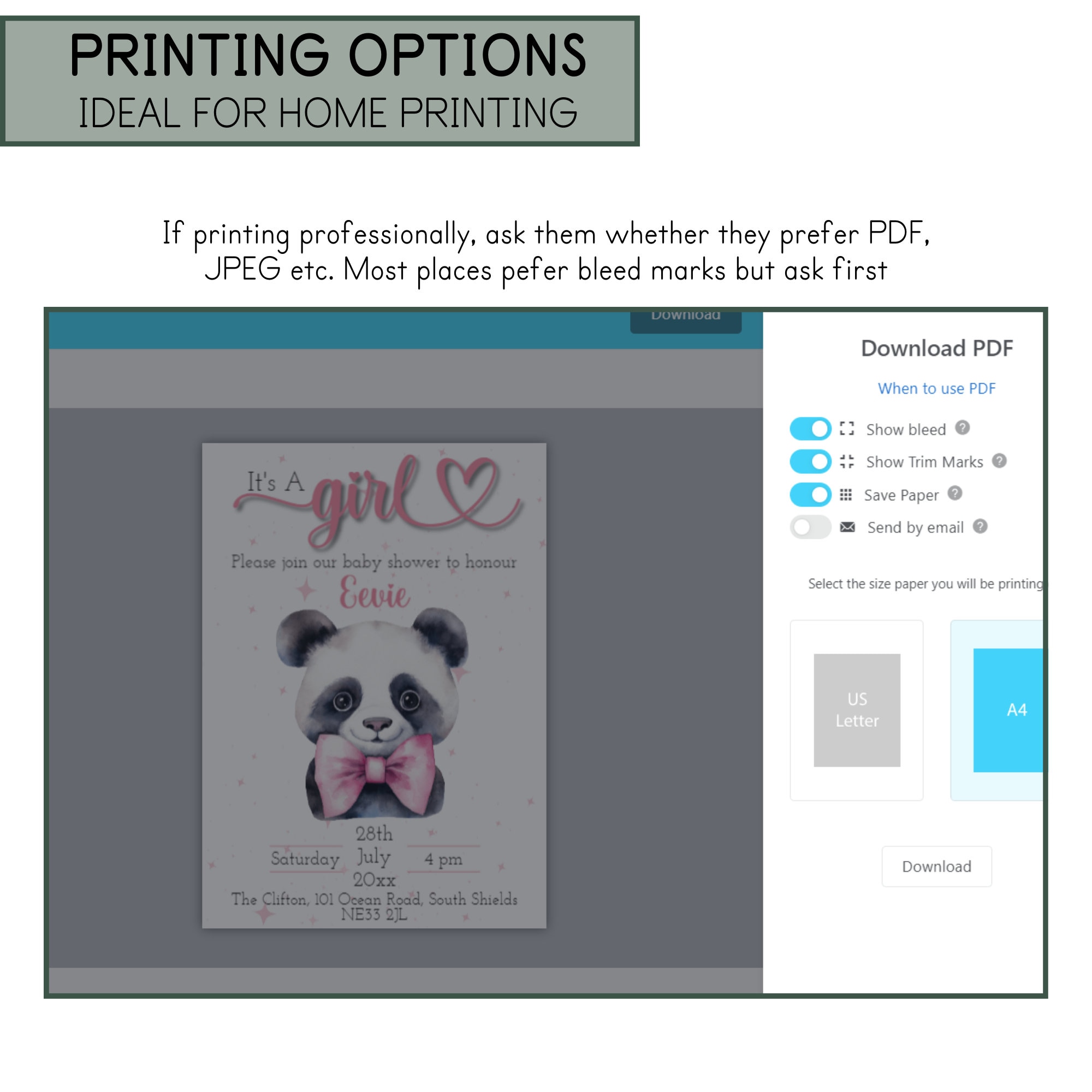 Cute Baby Panda Its A Girl Gender Reveal Baby Shower Card, Pink Panda ...