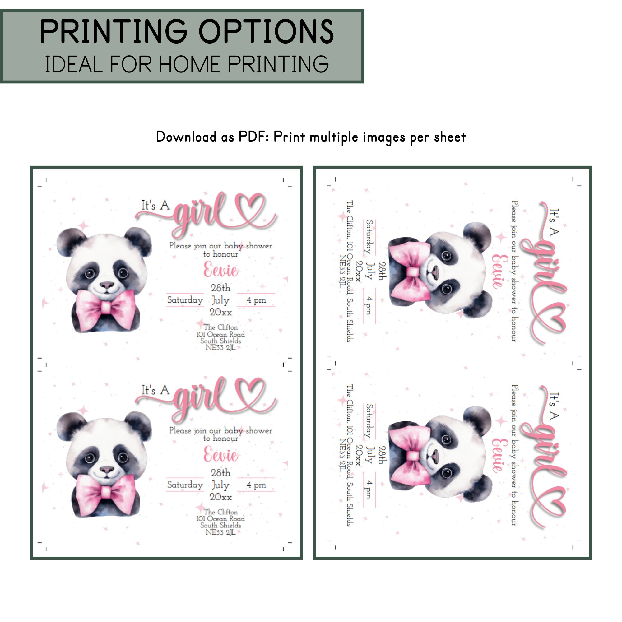 Cute Baby Panda Its A Girl Gender Reveal Baby Shower Card, Pink Panda ...