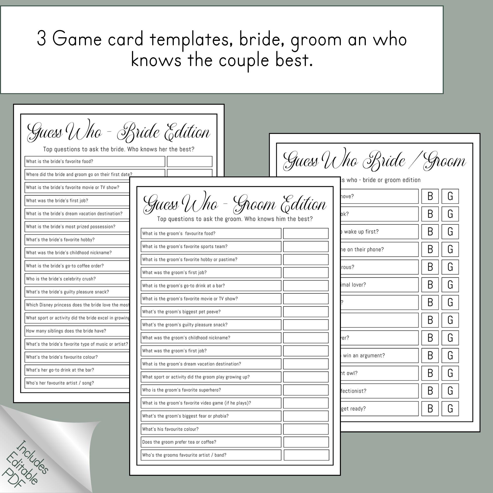 Printable Guess Who Bride Groom Minimalist Wedding Game Template ...