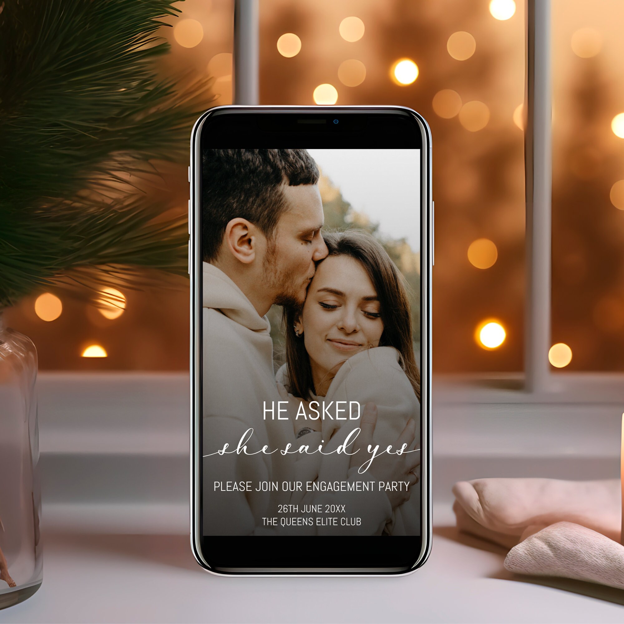Custom Photograph Engagement Invitation, He Asked She Said Yes 5x7 ...