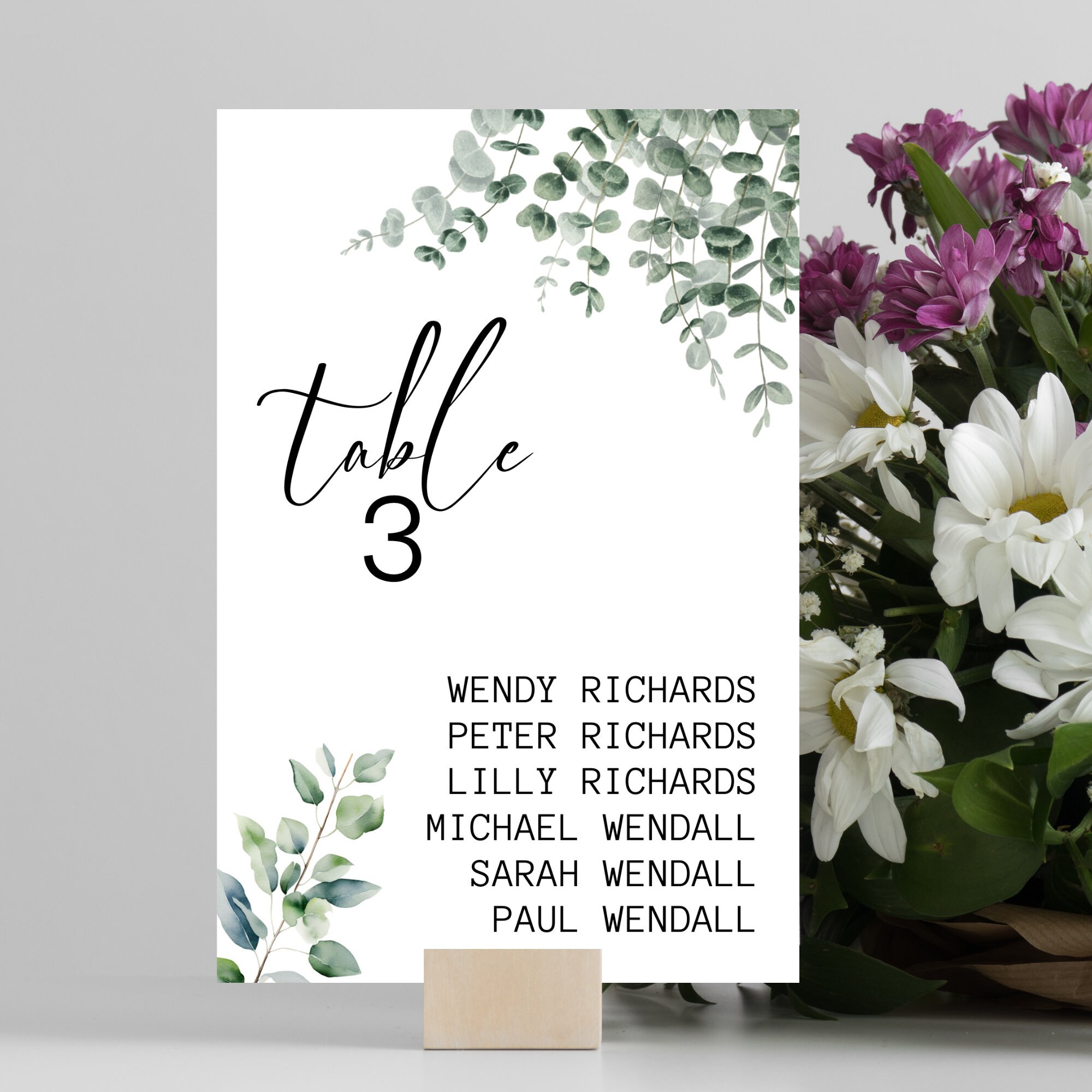 Simple Elegant Eucalyptus Themed Wedding Table Numbers and Place ...