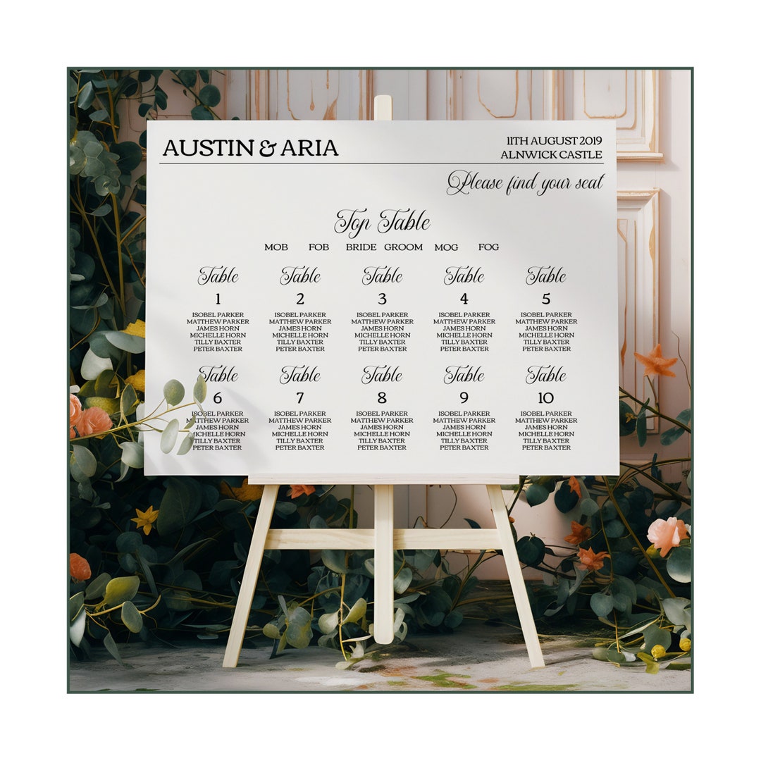 Simple Themed Wedding Seating Plan, Reception Meal Seating Chart ...