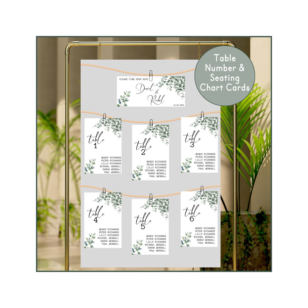 Simple Elegant Eucalyptus Themed Wedding Table Numbers and Place ...