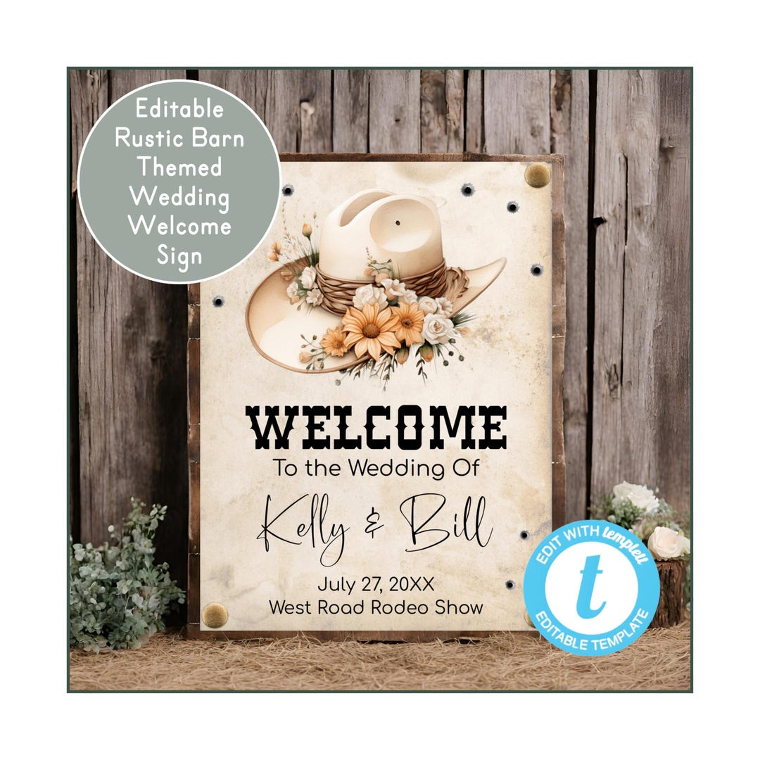 Rustic Texas Themed Rodeo Barn Wedding Themed Welcome Sign, Editable ...