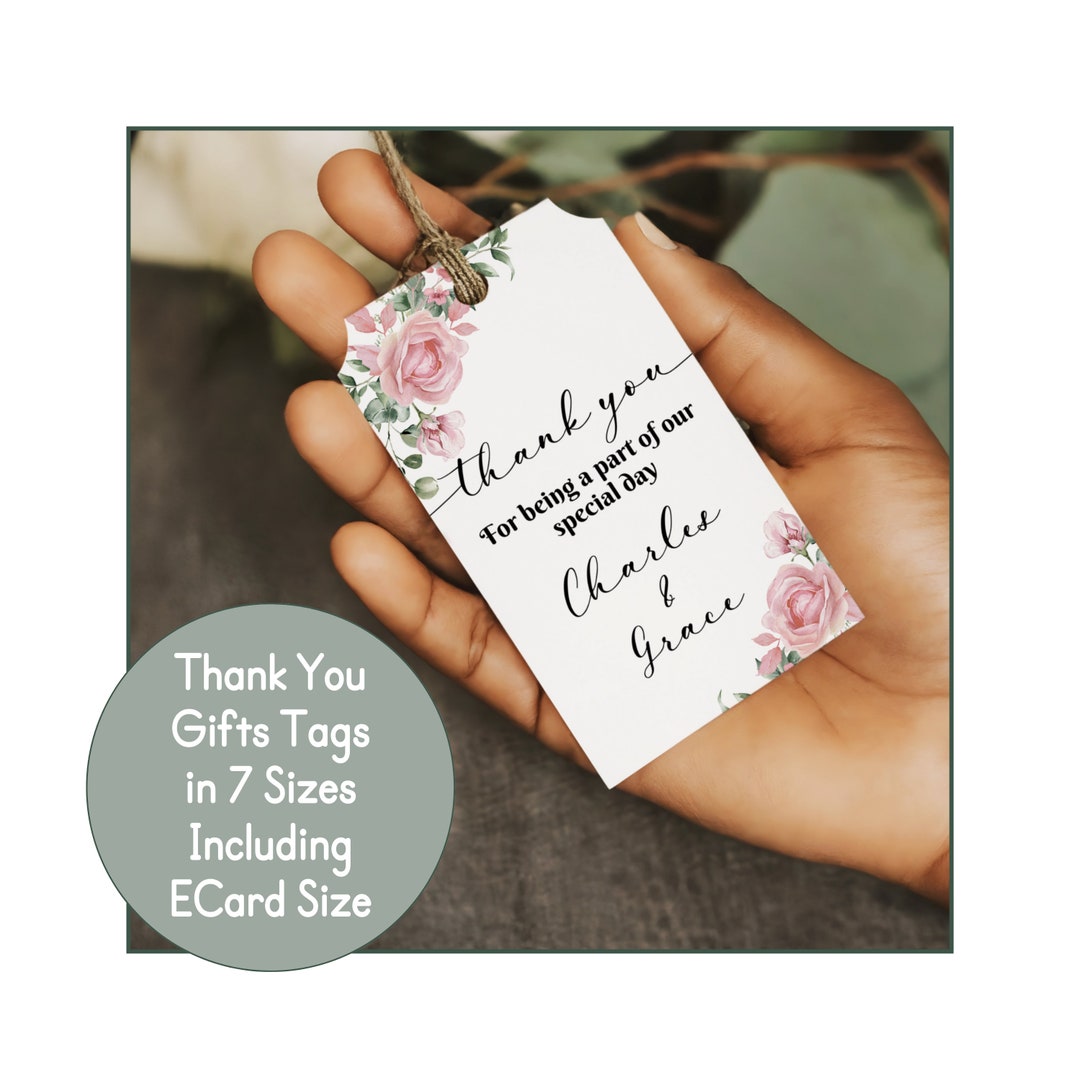 Light Pink Rose Themed Thank You Card Gift Tag Sticker Templates ...