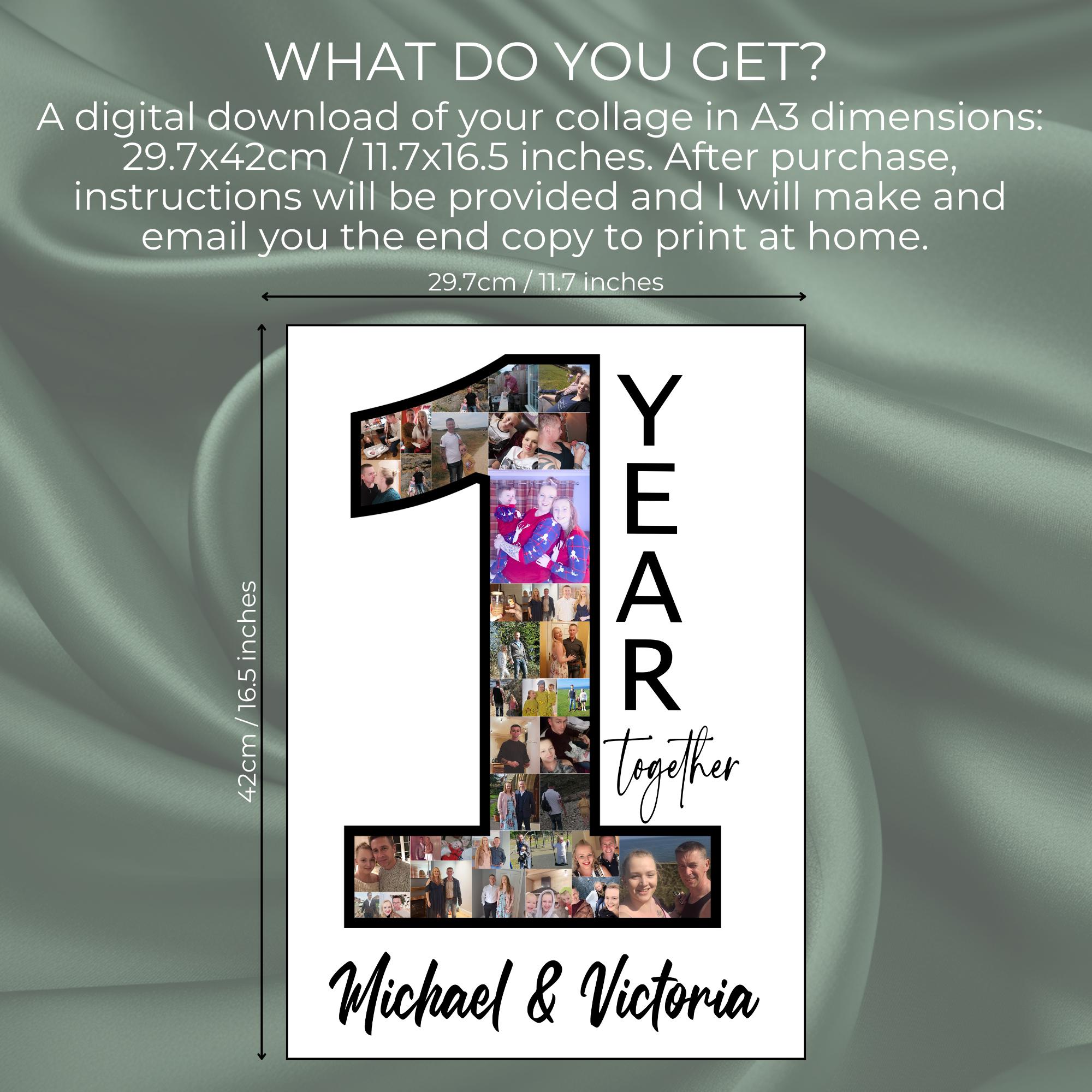 Custom Digital A3 Photo Collage Artwork 1 Year Anniversary Gift ...