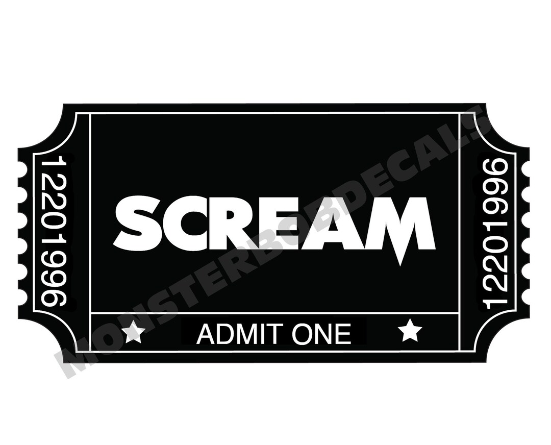 Scream Movie Ticket Vinyl Decal, Horror Movies, Slashers, Scary Movie ...