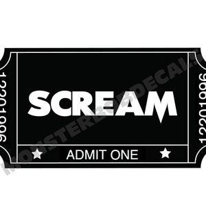 Scream Movie Ticket Vinyl Decal, Horror Movies, Slashers, Scary Movie ...