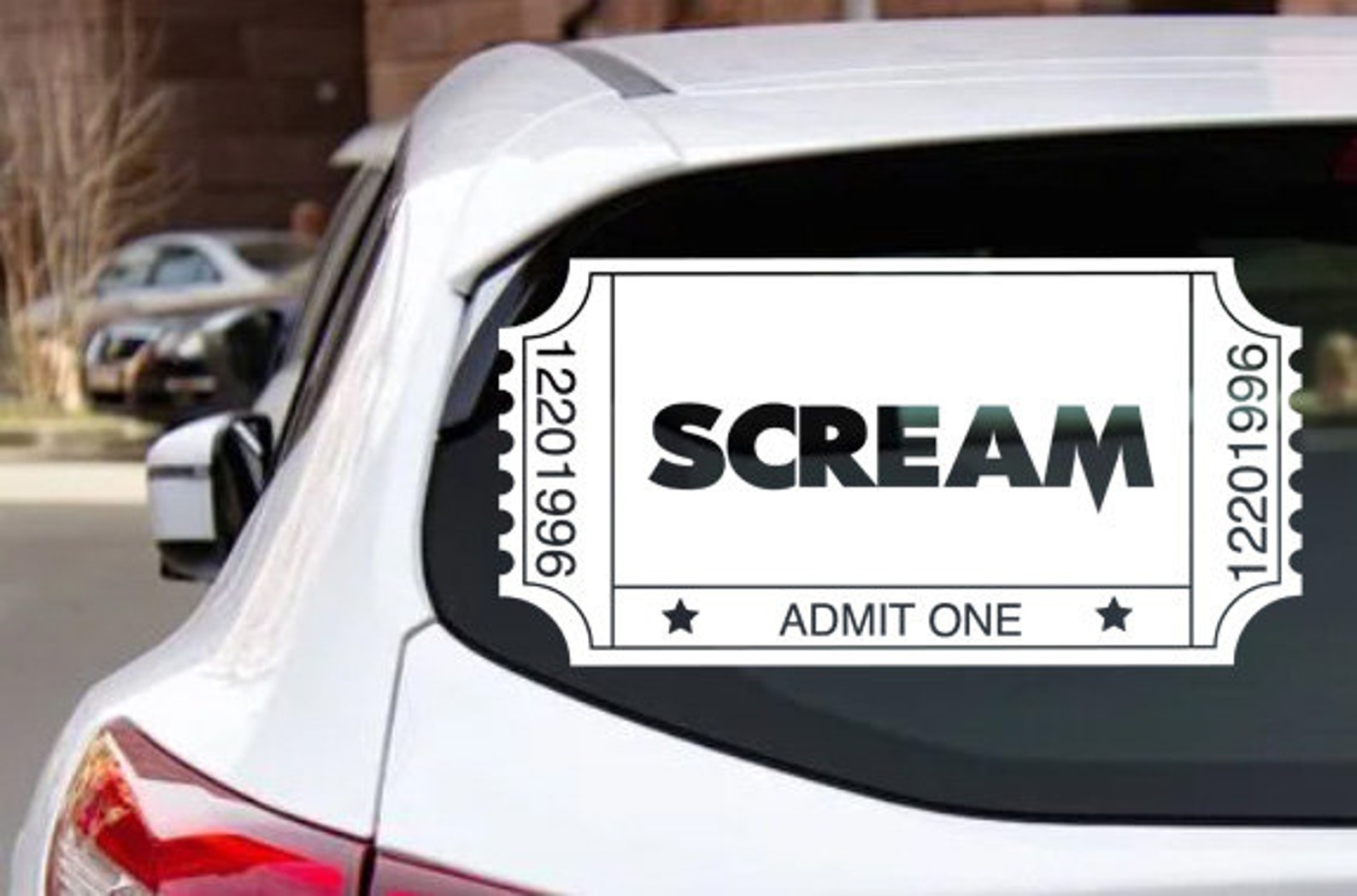 Scream Movie Ticket Vinyl Decal, Horror Movies, Slashers, Scary Movie ...