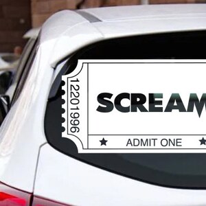 Scream Movie Ticket Vinyl Decal, Horror Movies, Slashers, Scary Movie ...