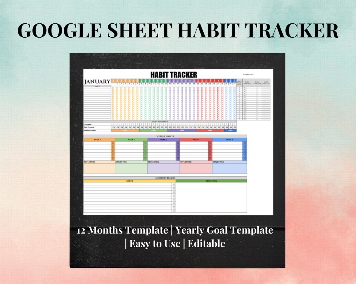 Google Sheet Habit Tracker I Google Sheets, Daily, Weekly, Monthly ...