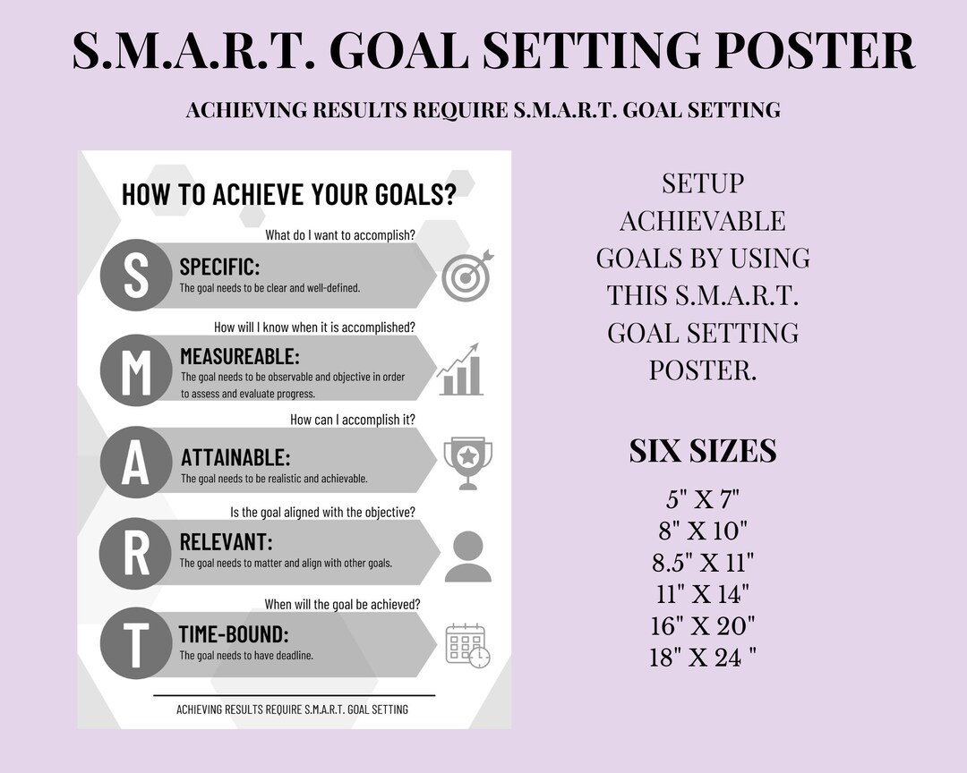 S.M.A.R.T. Goal Poster | Printable | Goal Setting | White and Gray ...