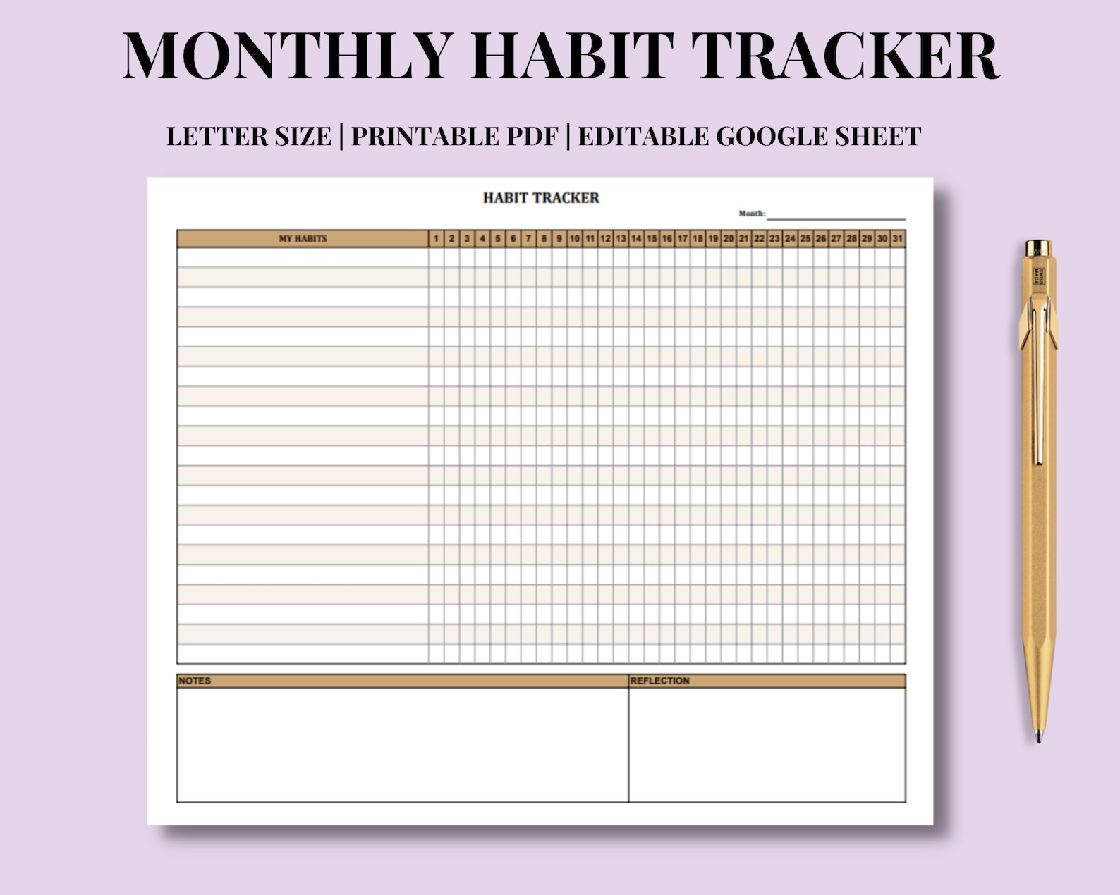 Printable Monthly Habit Tracker | Google Sheet Template (instant ...