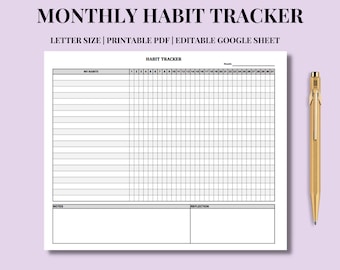 Monthly Habit Tracker Multicolor Printable PDF Google Sheet Habit ...