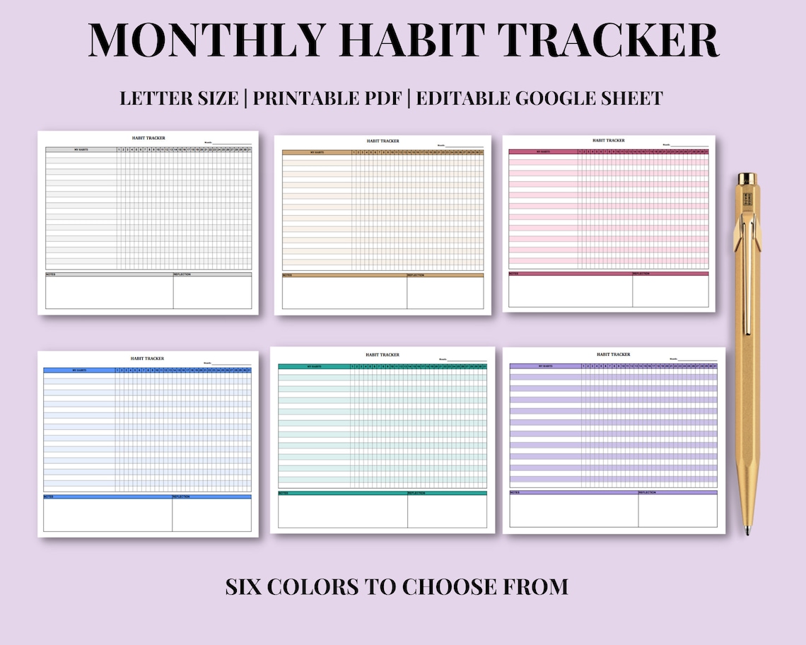 Monthly Habit Tracker | Multicolor Printable PDF | Google Sheet Habit ...