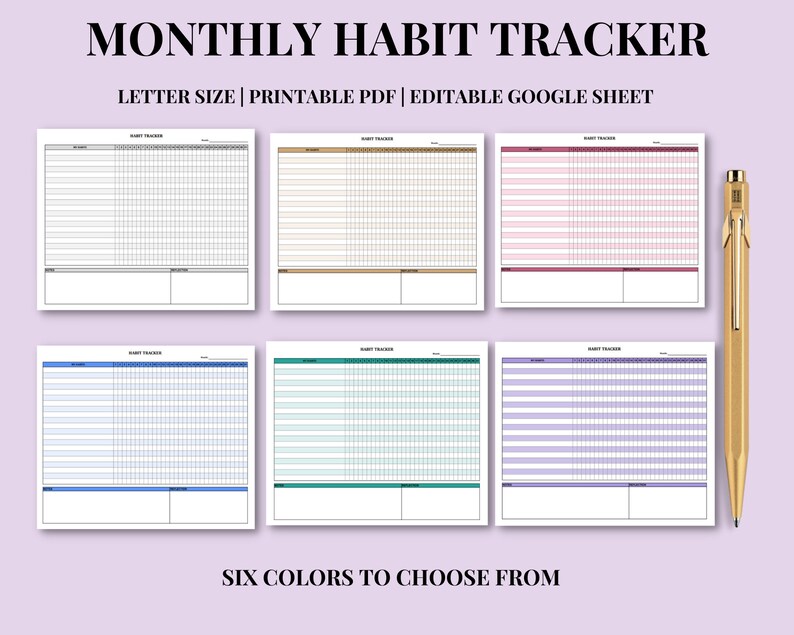 Monthly Habit Tracker Multicolor Printable PDF Google Sheet Habit ...