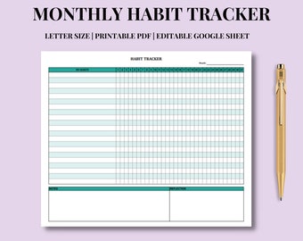 Monthly Habit Tracker Multicolor Printable PDF Google Sheet Habit ...