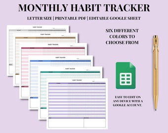 Monthly Habit Tracker | Black & Gray Printable PDF | Google Sheet Habit ...
