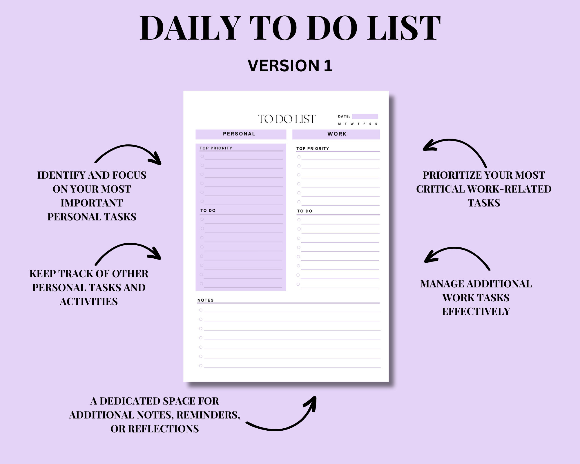 Colorful Printable to Do List | Personal | Work | To-do List ...