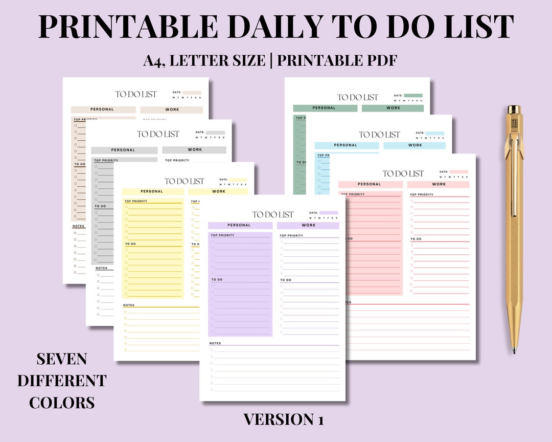Colorful Printable to Do List | Personal | Work | To-do List ...