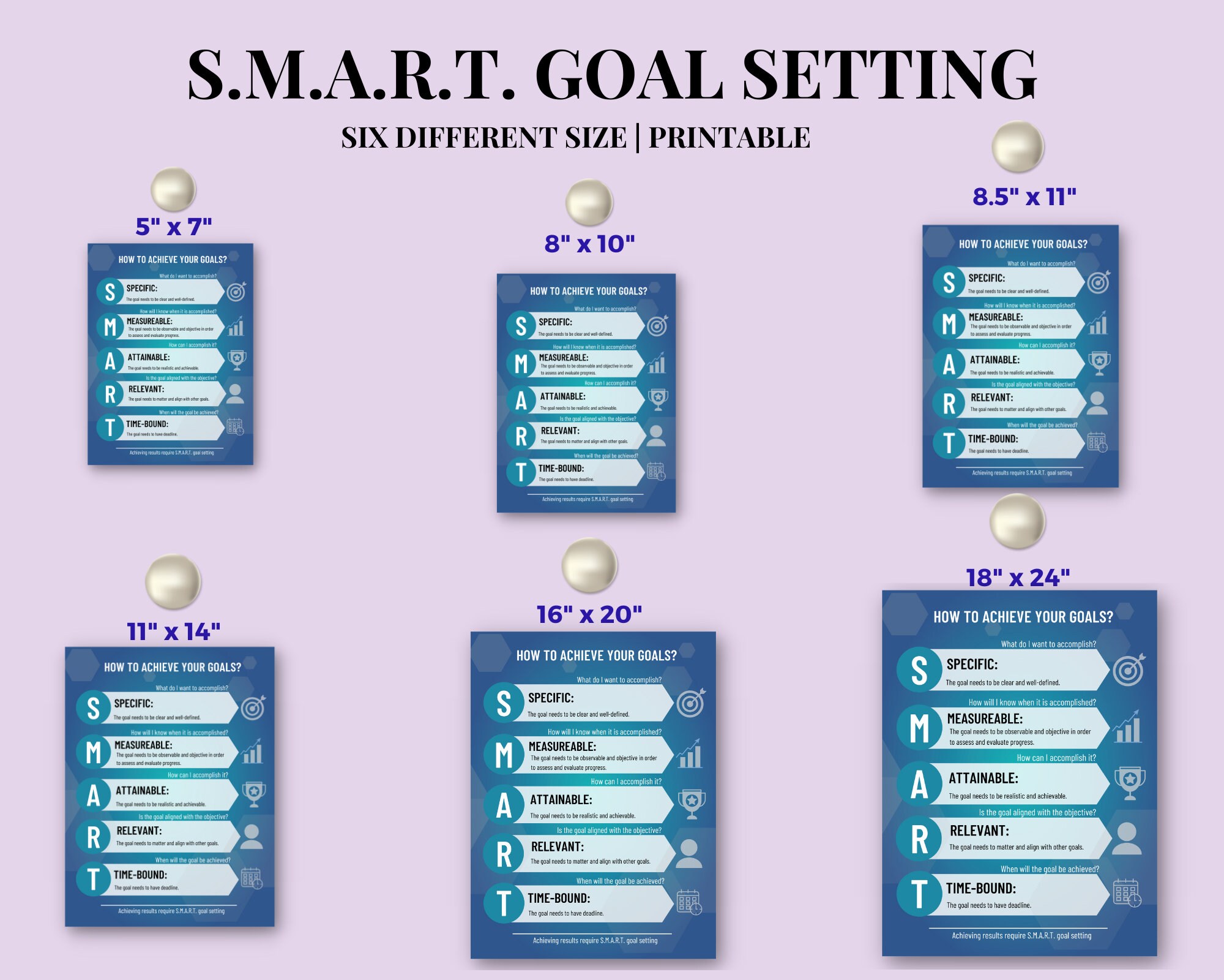 S.M.A.R.T. Goal Poster | Printable | Goal Setting | Blue | Motivational ...